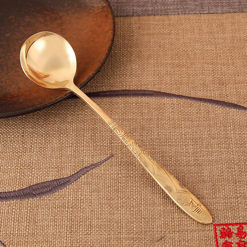 Ложка из чистой меди Домашняя ложка для еды Латунная посуда ручной работы Ложка для западного ресторана Медная детская ложка Основная ложка для еды