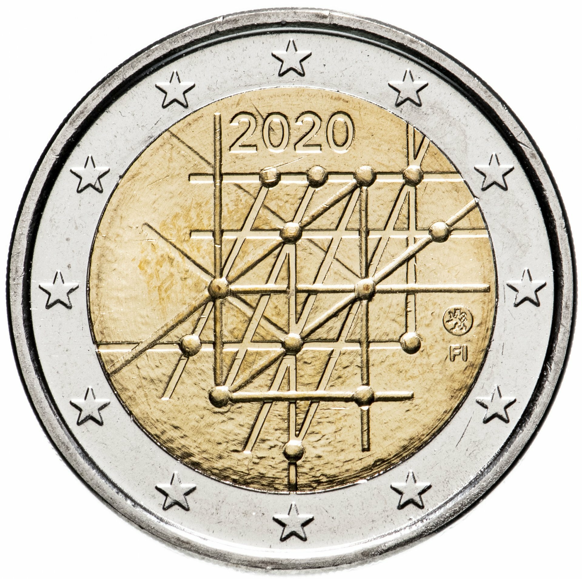 Финляндия 2 евро euro 2020 "100 лет университету Турку", Биметалл, в сохранности UNC