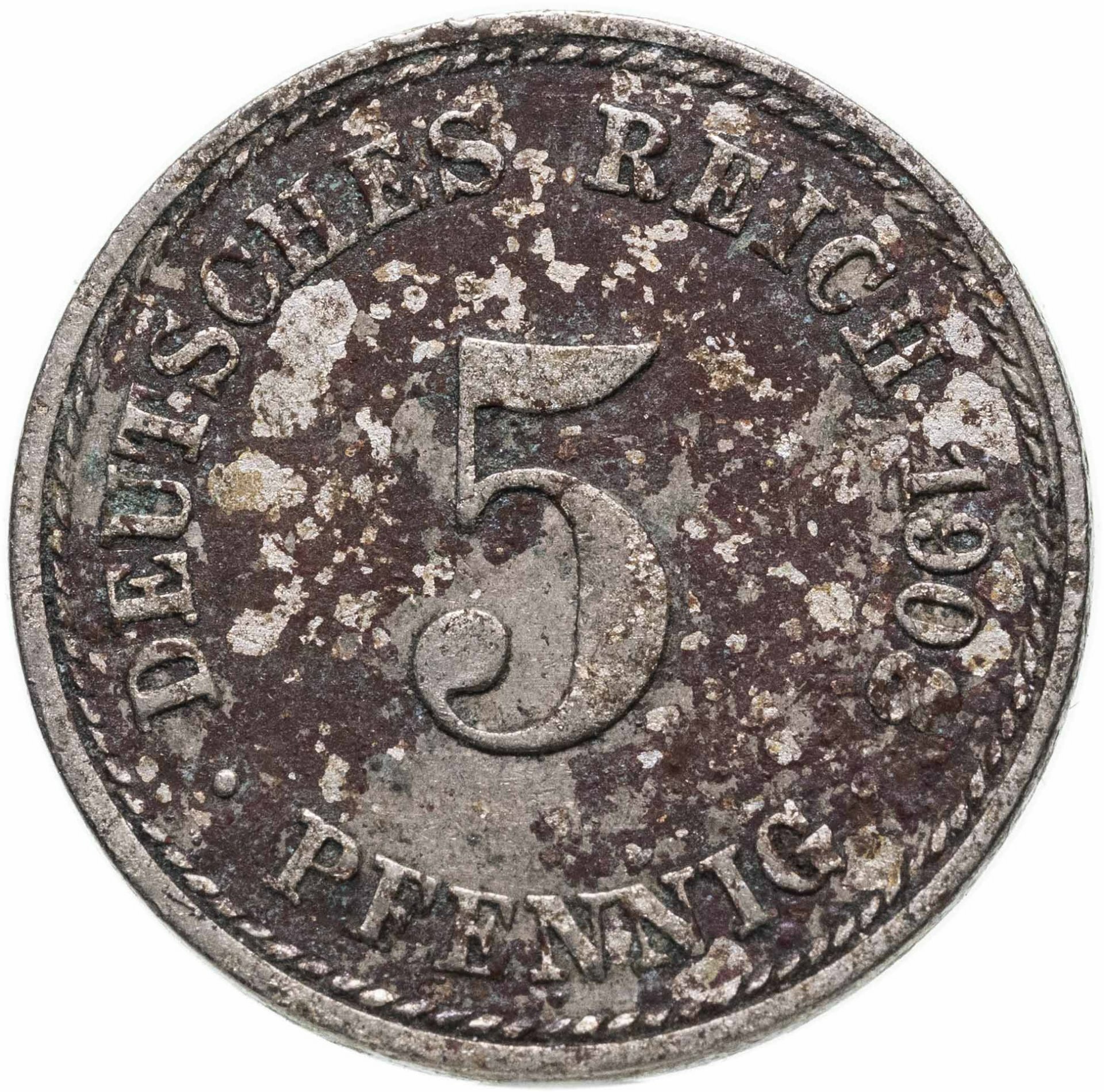 Германия 5 пфеннигов pfennig 1908 знак монетного двора: "A" - Берлин, Никель, в сохранности VF