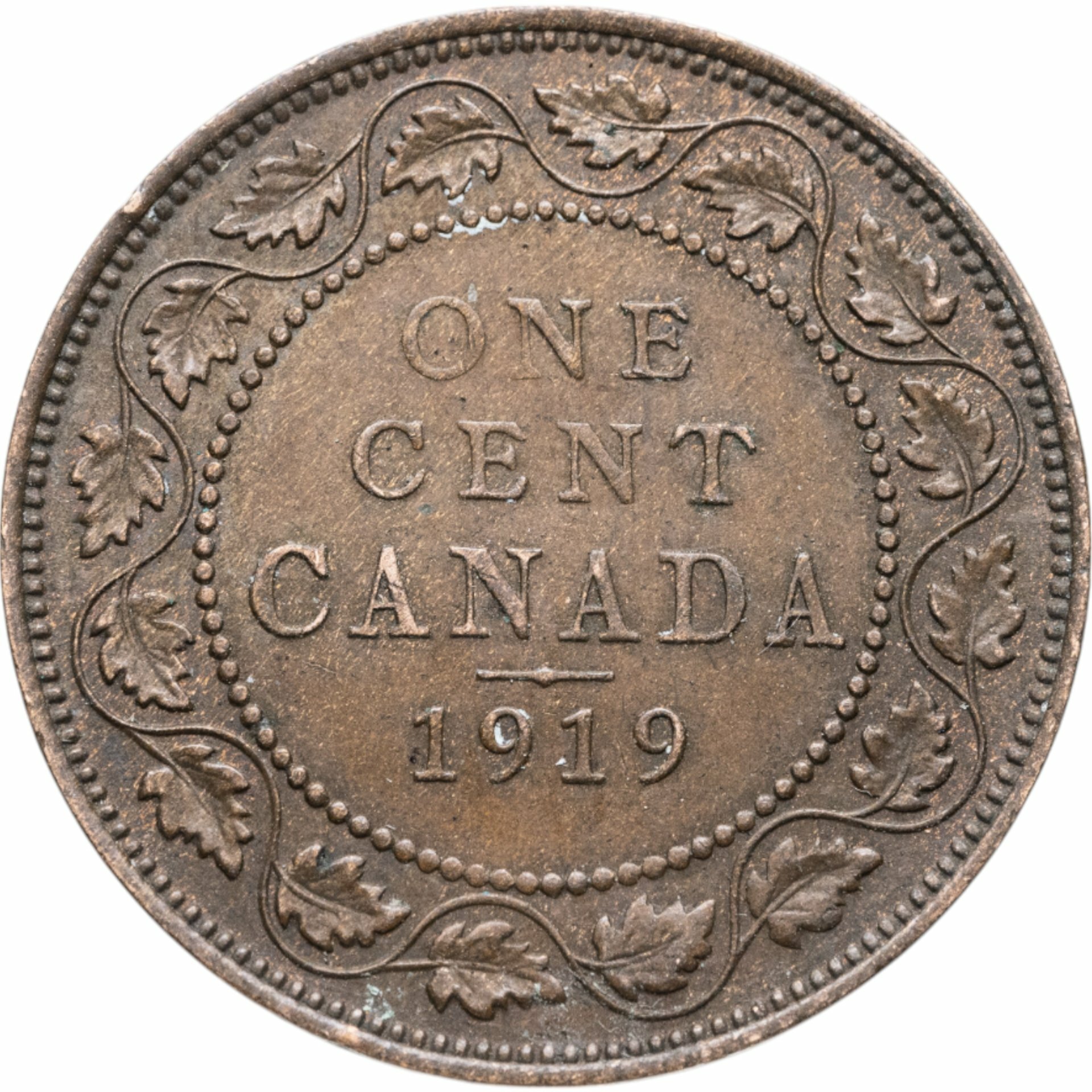 Канада 1 цент cent 1919, Бронза, в сохранности XF