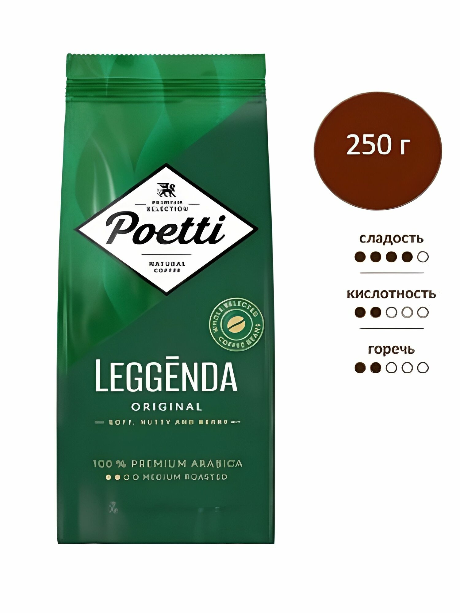 Кофе в зёрнах Poetti Leggenda Original, арабика, 250 г.