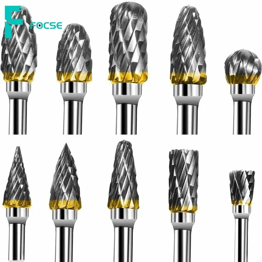 Набор Борфрезы Твердосплавные по металлу 10 штук для гравера 6 мм, Хвостовик 3 мм
