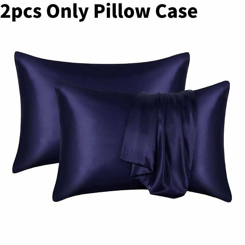 Элегантные гипоаллергенные атласные наволочки разного цвета для комфортного сна, тёмно-синий