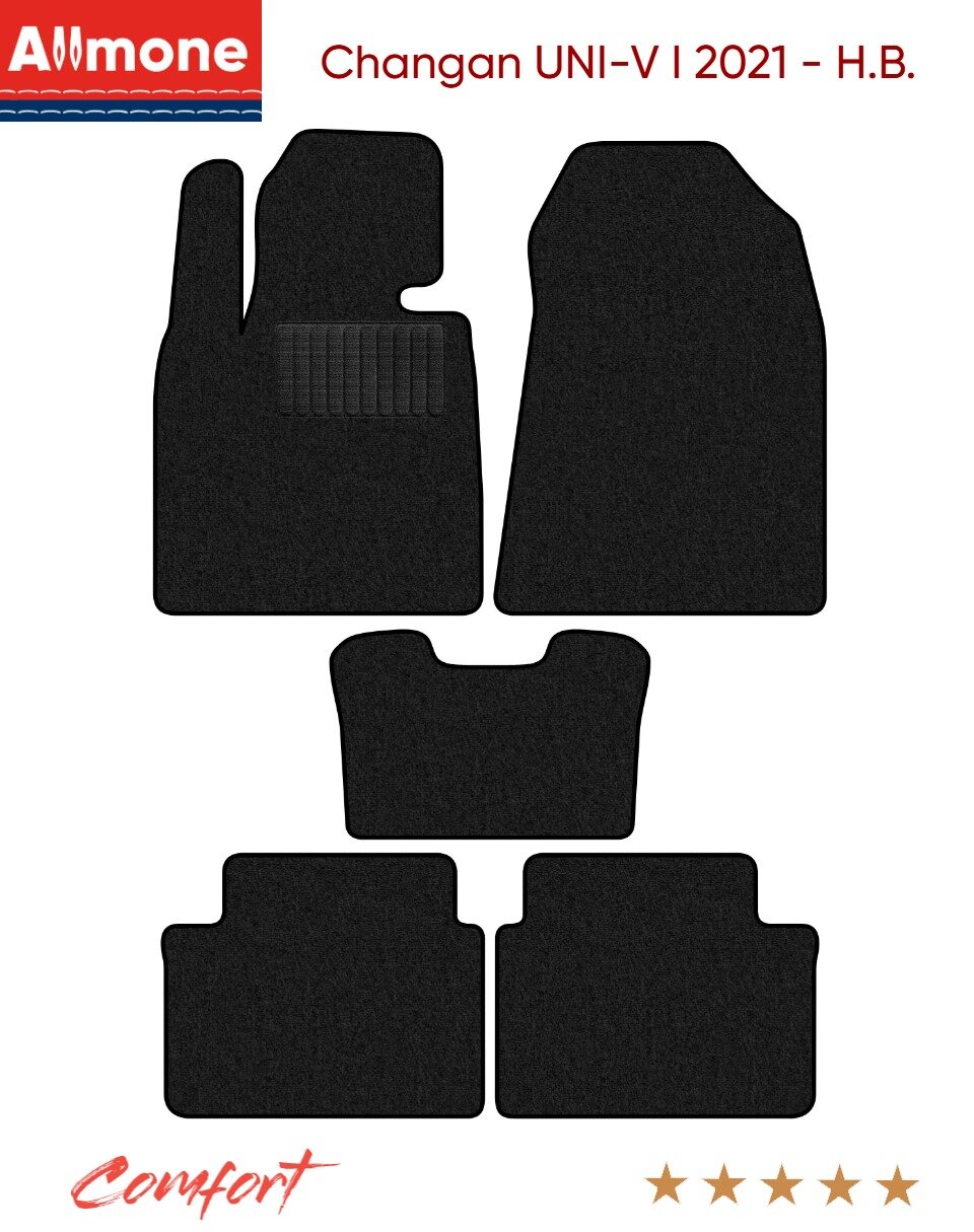 Ворсовые коврики для Changan UNI-V 1 2021 - Н. В, черные, Allmone, "Комфорт" 5шт, / Чанган