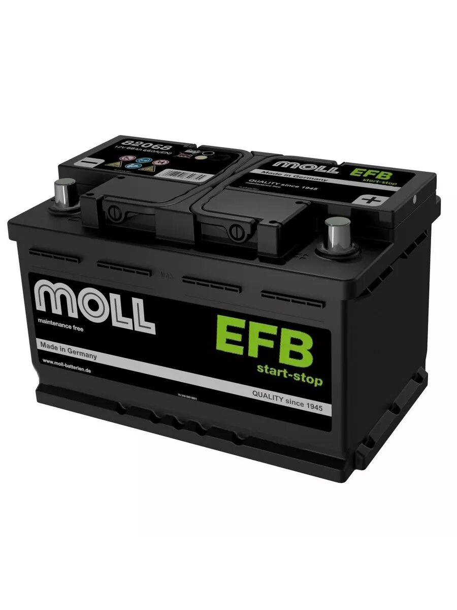 Аккумулятор MOLL EFB 68R 12V 68Ач 660А 276x175x175 обр. пол.