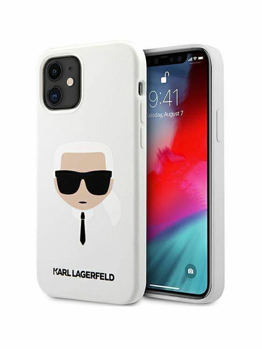 Lagerfeld силиконовый чехол для iPhone 12 Mini / Силиконовый чехол для Айфон 12 мини / Liquid silicone Karl's Head Hard (белый)