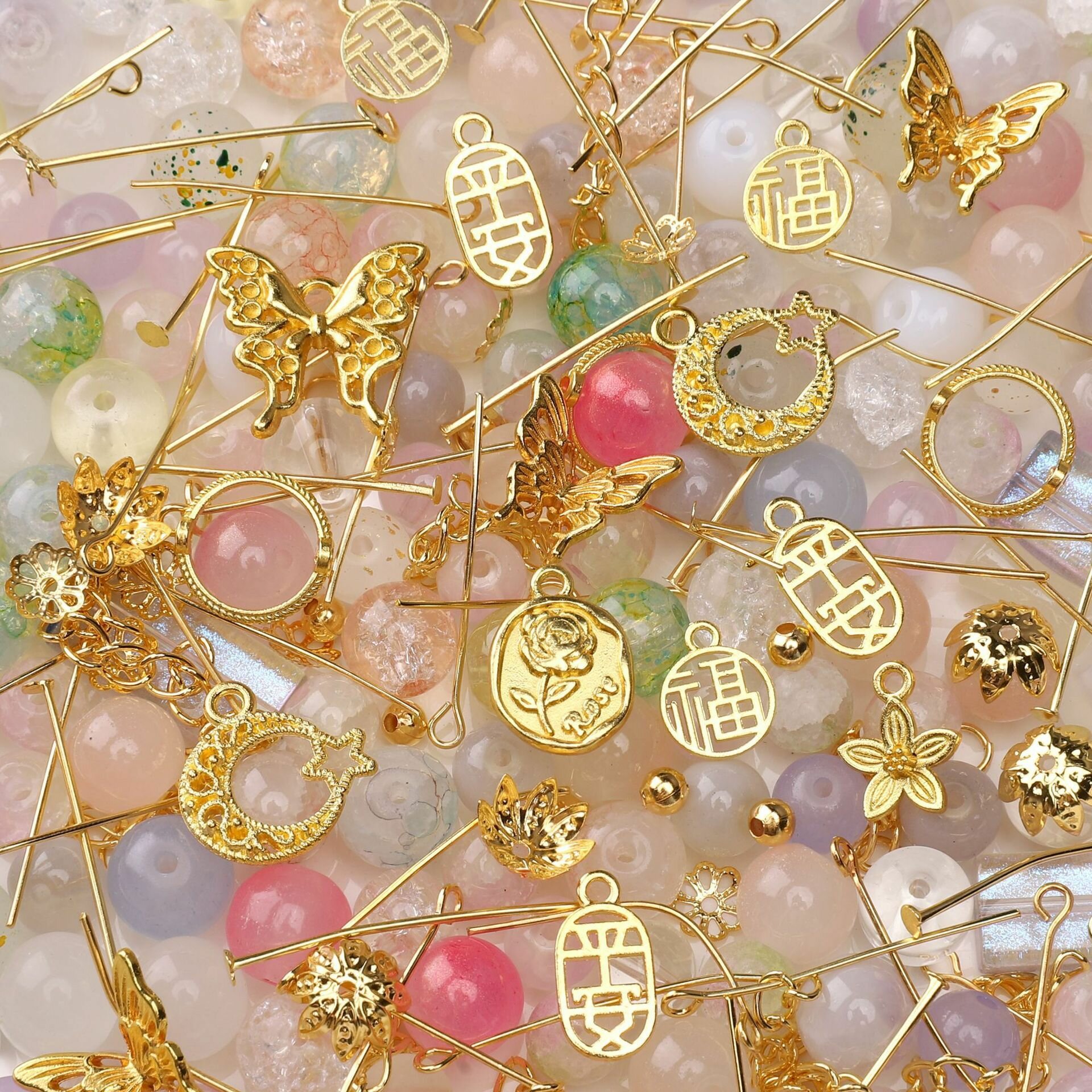 Смешанные цветные стеклянные бусины, аксессуары из сплава, золотые и серебряные смешанные материалы, набор бусин, ручная работа, DIY браслет, ожерелье, подвеска