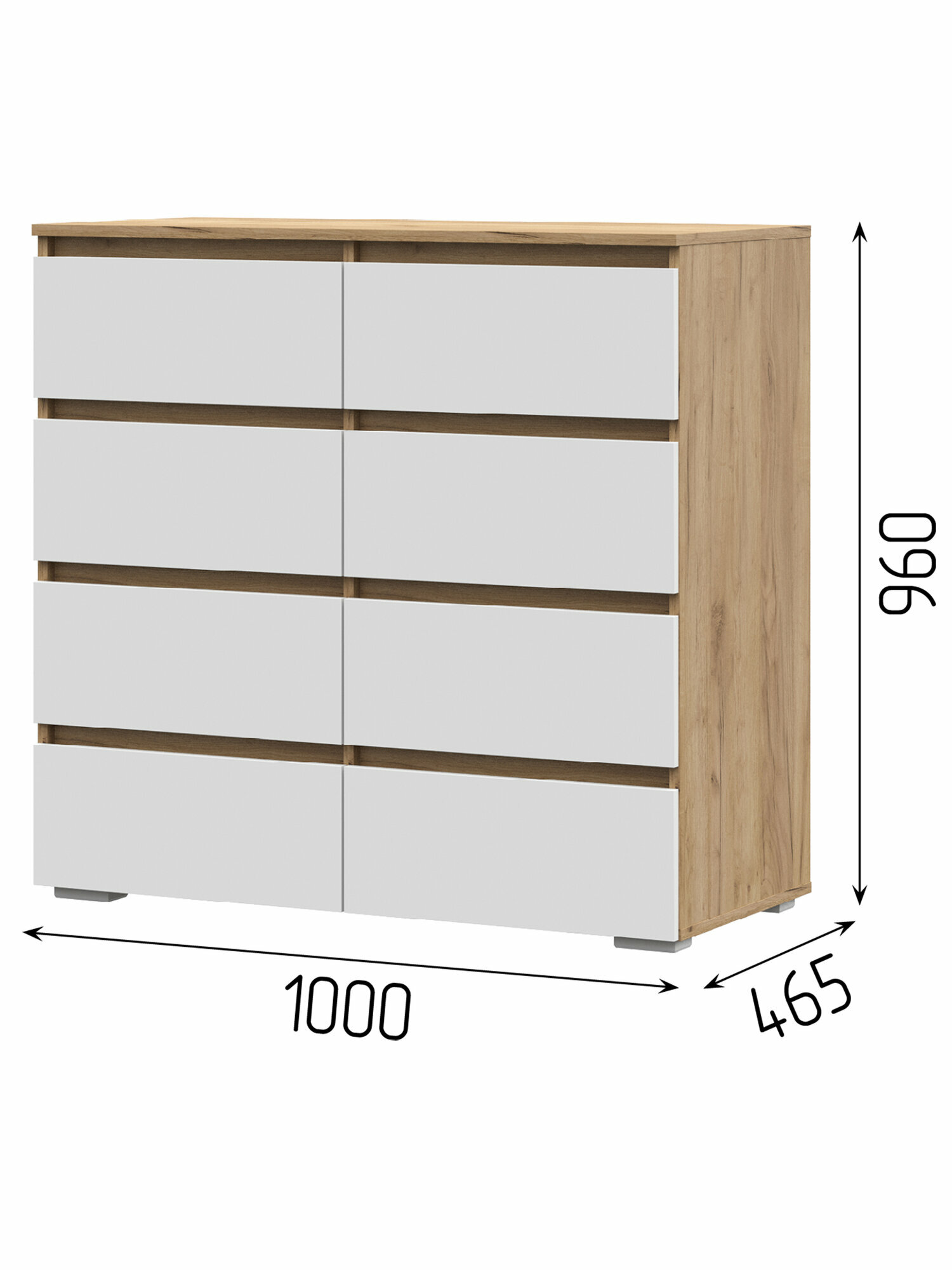 Комод Хелен КМ-04 Комод 8 ящиков (1002х958х460) цвет Дуб крафт золото - Белый Стендмебель