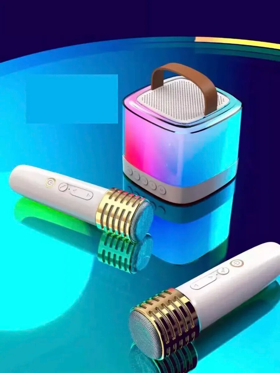 Колонка караоке беспроводная музыкальная с двумя микрофонами