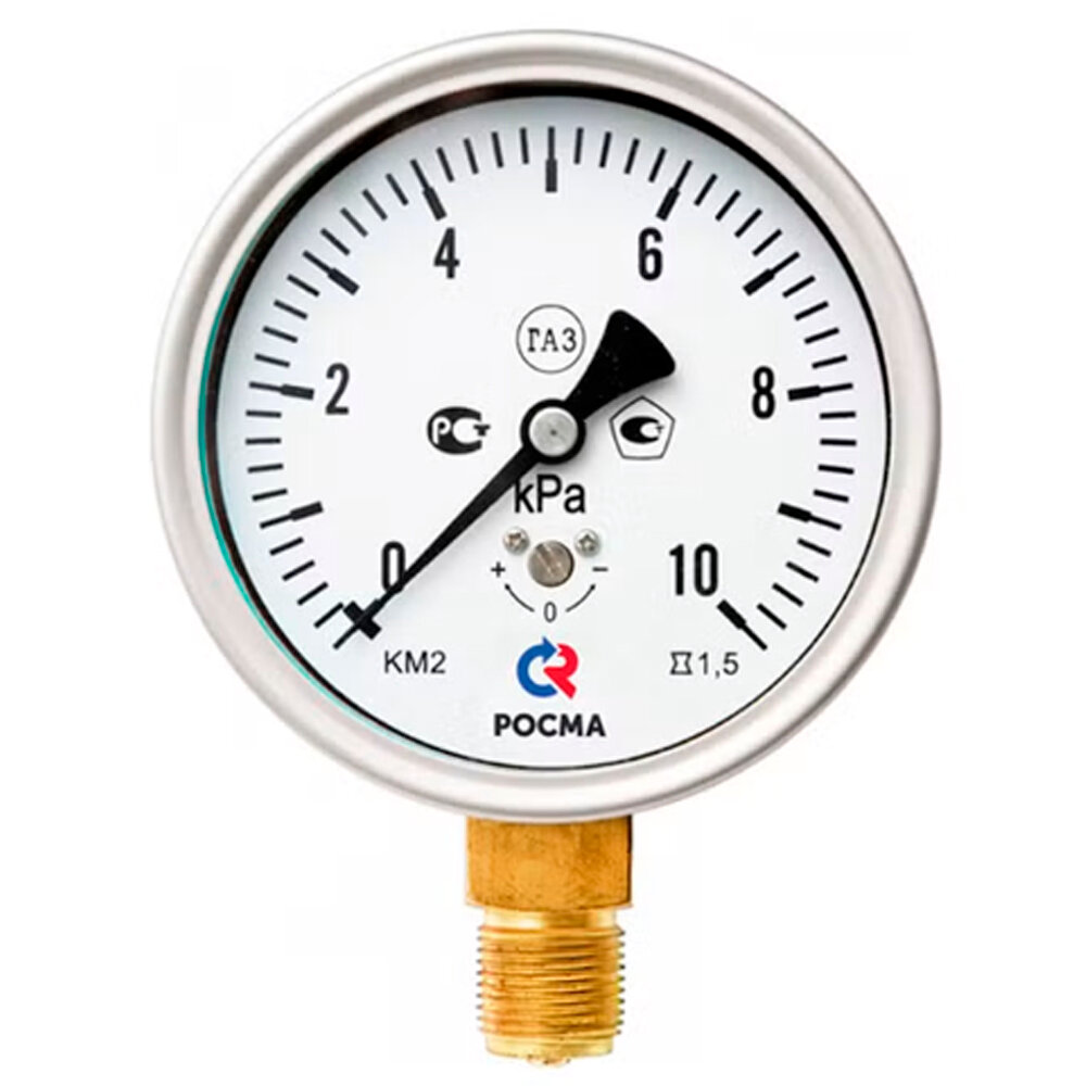 Манометр низкого давления Росма КМ-22Р (0-60кПа) G1/2 1.5 100мм, тип - КМ-22Р, радиальное присоединение, 0-60кПа, резьба G1/2, класс точности 1.5