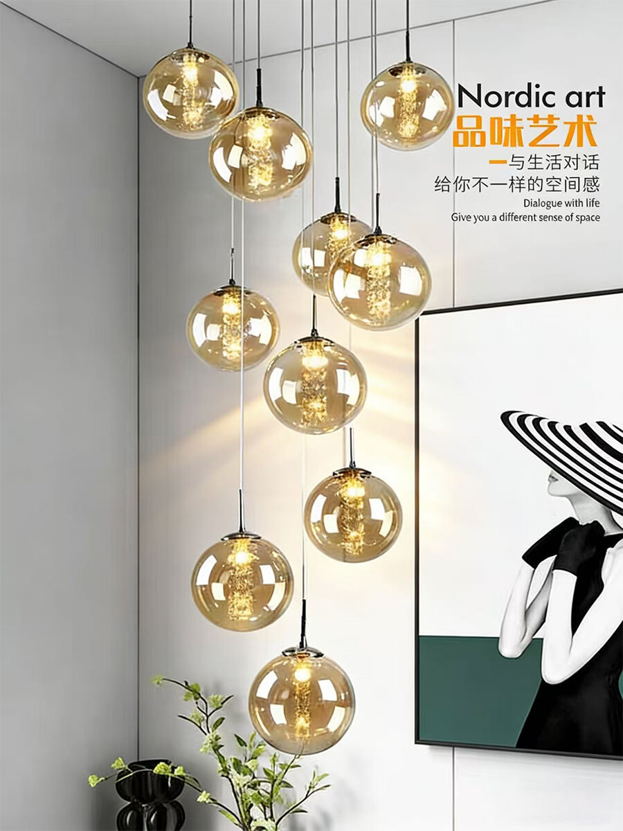 Потолочная люстра，Люстрадлялестницы，Потолочнаялюстра，люстр, Кухоннаялюстра，Подвесныелюстры,15плафон，стеклянный，G9,105т