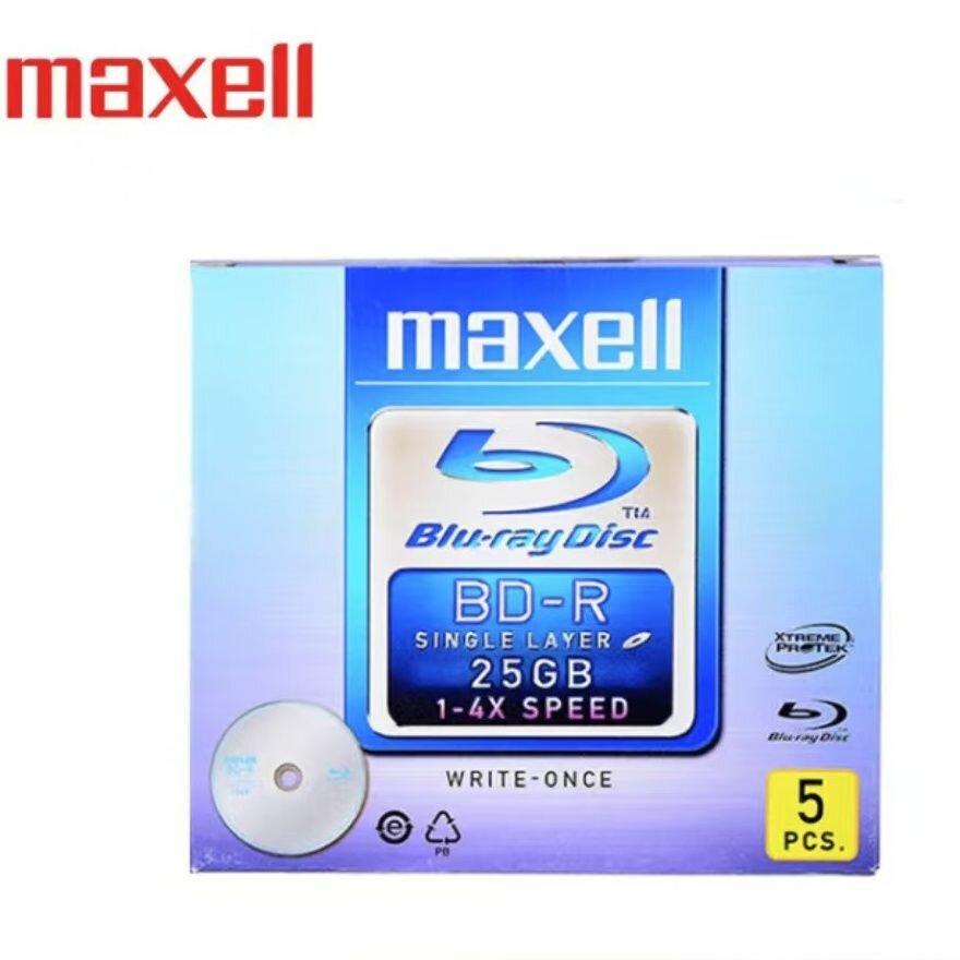 Maxell Диск для записи BD-R, 25 ГБ, 5 шт