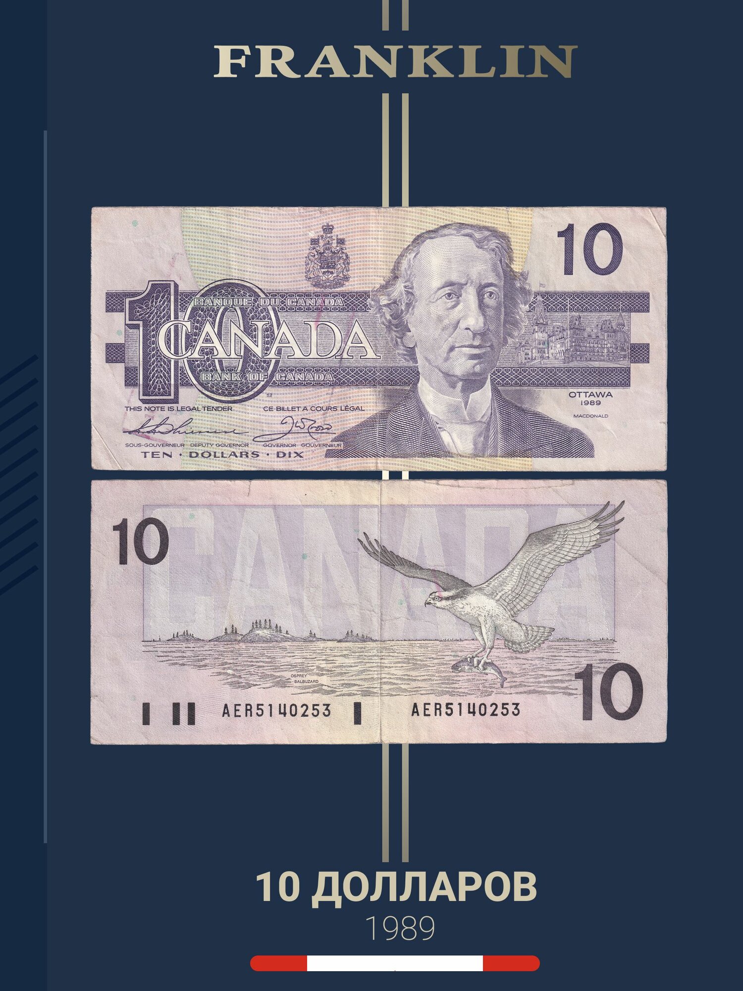 Банкнота Канада 10 долларов 1989 год (F) Pick 96а