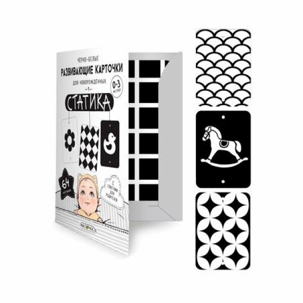 Развивающие карточки ЭКСМО 32 шт, А6 черно-белые, двухсторонние "Статика"