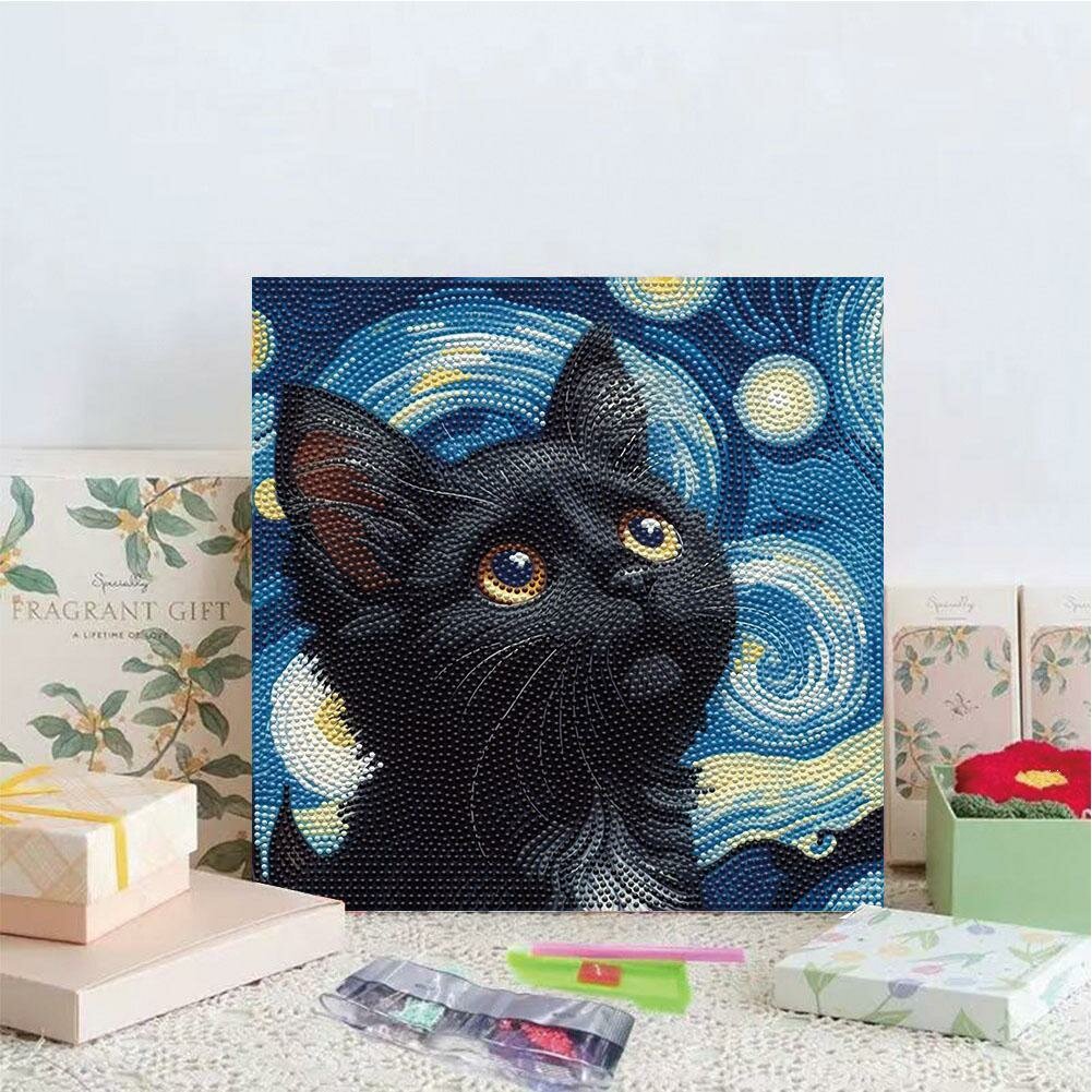 Картина из страз с котенком, DIY алмазная вышивка, ручная аппликация, милая картина для украшения дома