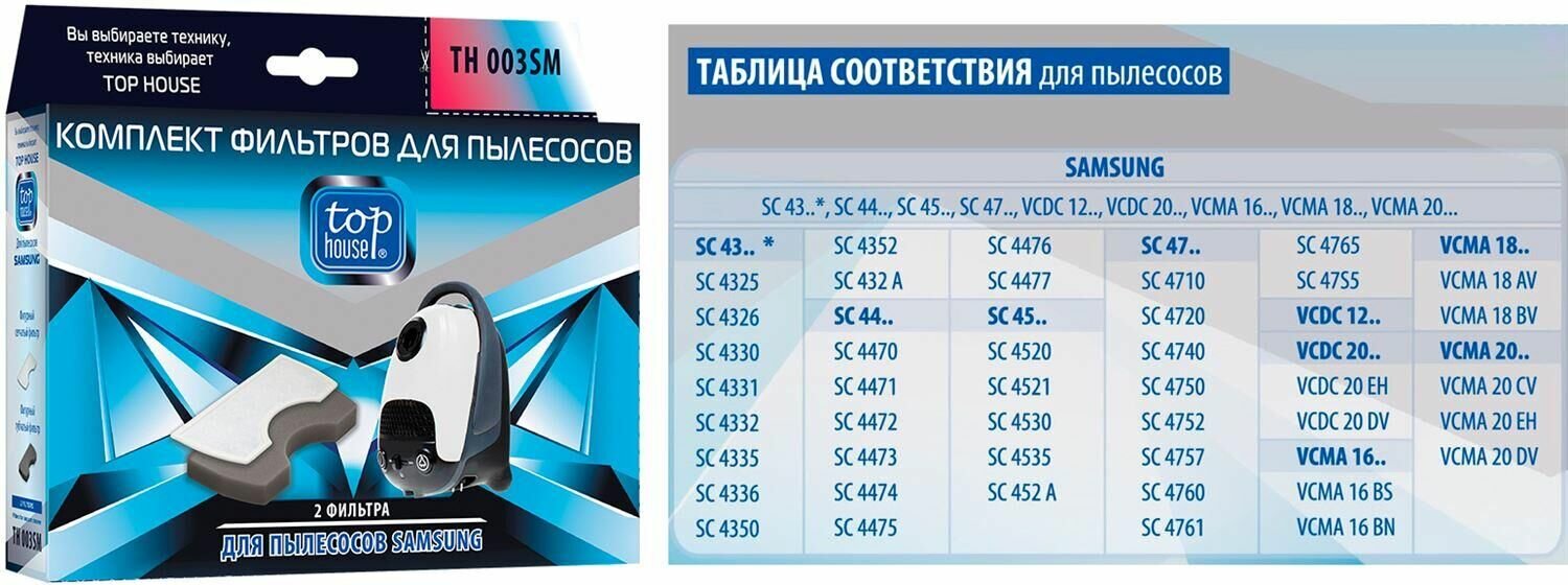 Комплект фильтров TOP HOUSE для пылесосов TH 003SM, 2 шт 392838