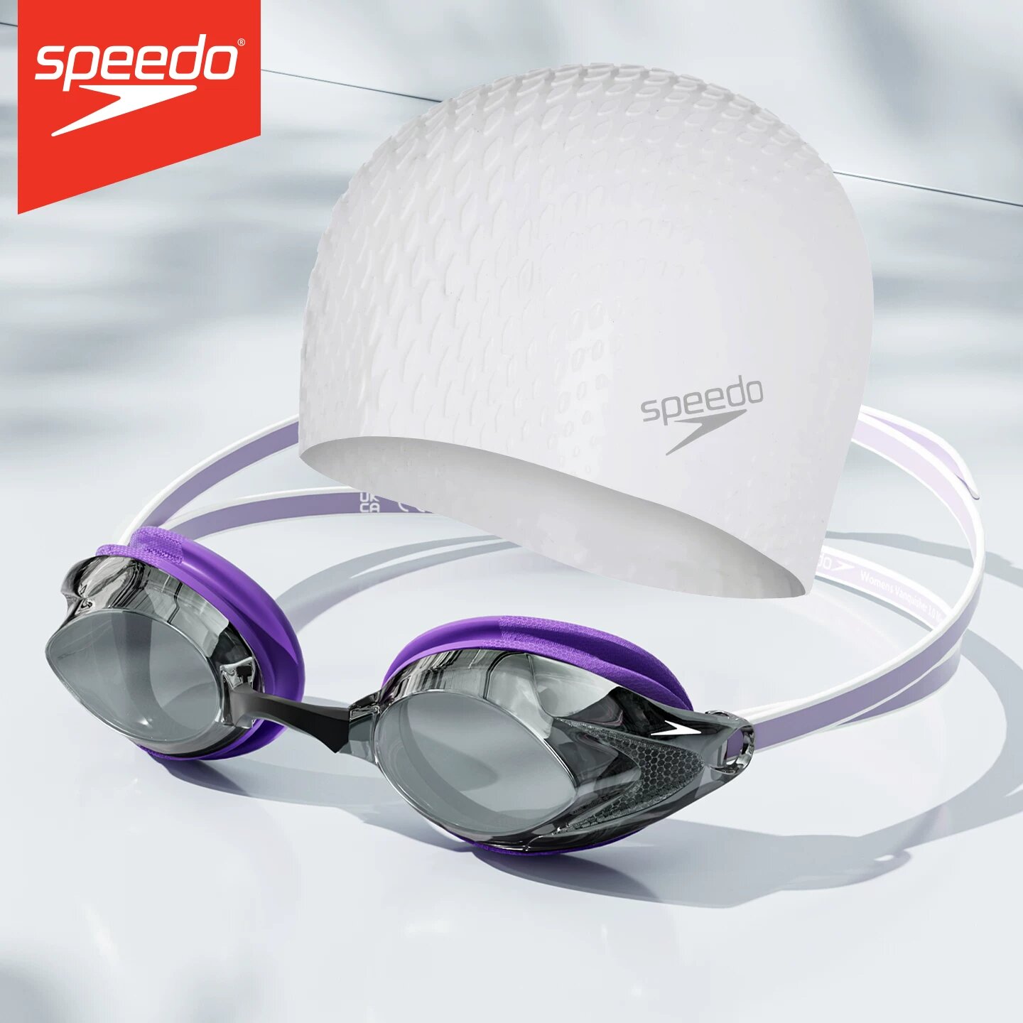 Купальные очки Speedo V3 с пурпурным туманом и капюшоном, прозрачный объектив