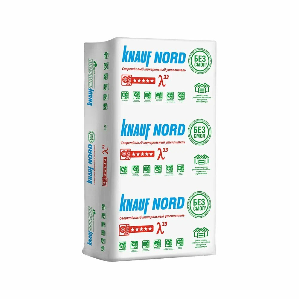 Утеплитель минеральная вата Knauf Nord 50х600х1250 мм 9 кв. м, плита, негорючий