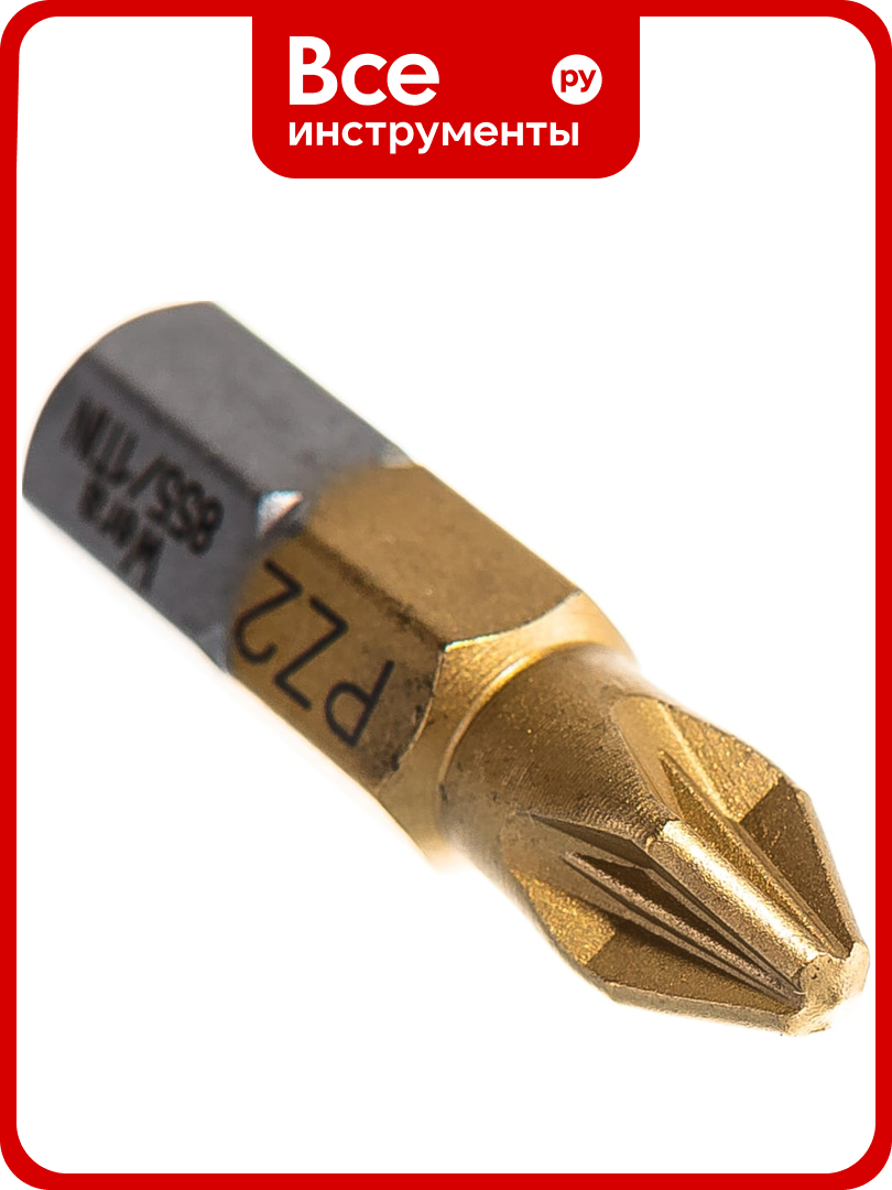 Бита TiN PZ2/25 мм WERA WE-480222 односторонняя Pozidriv PZ2, материал S2 TiN, хвостовик 1/4 дюйма, для шуруповертов