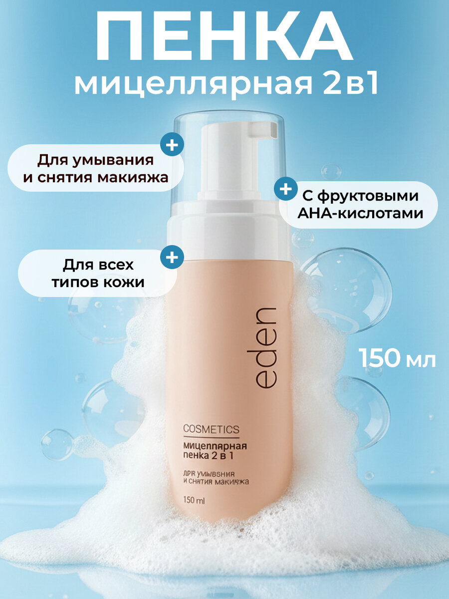 Мицеллярная пенка для умывания и снятия макияжа 2в1 EDEN 150мл