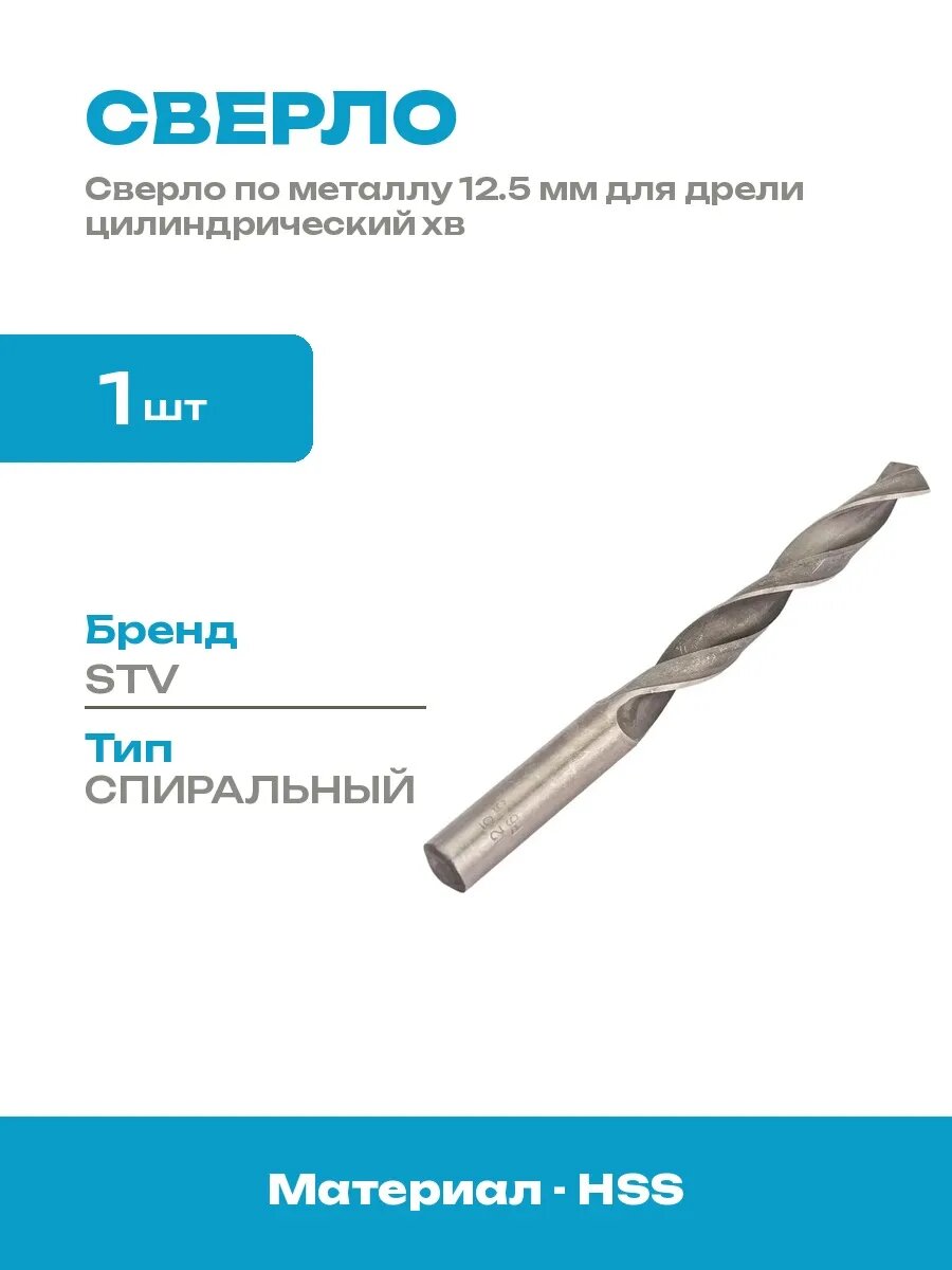 Сверло по металлу 12.5 мм спиральное с ц хвостовиком 1 шт