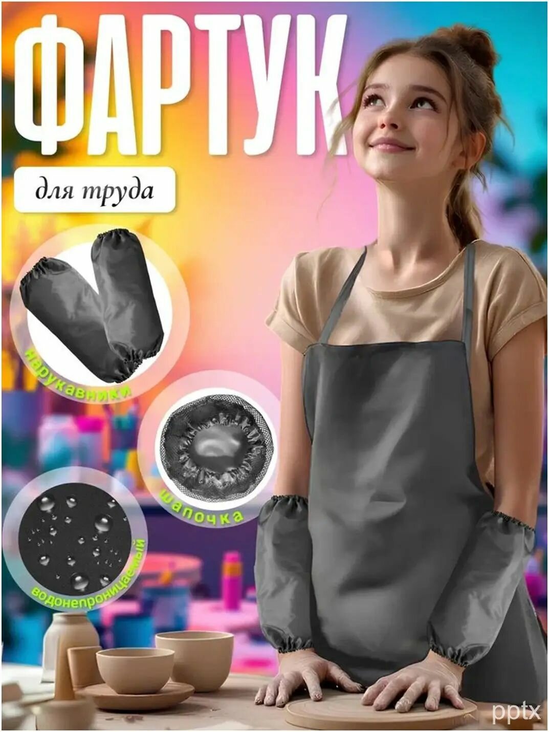 Фартук для рисования и труда AХLER, передник для творчества и изо для мальчика и девочки, 74х52 см, серый