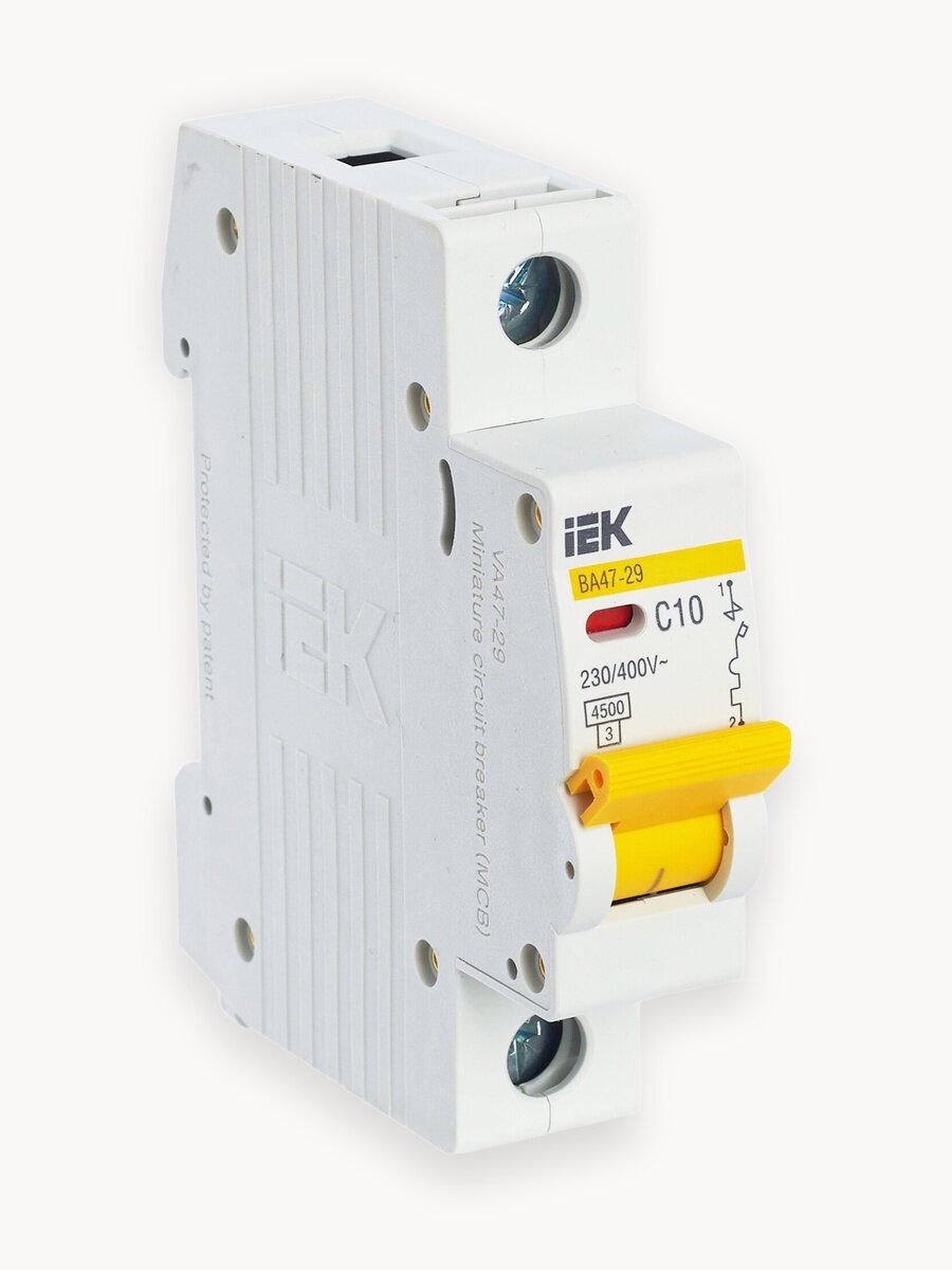 Автоматический выключатель IEK ВА47-29 KARAT, 1Р, 10А, 4.5кА, тип С, 220/380В, IP20, монтаж на DIN-рейку