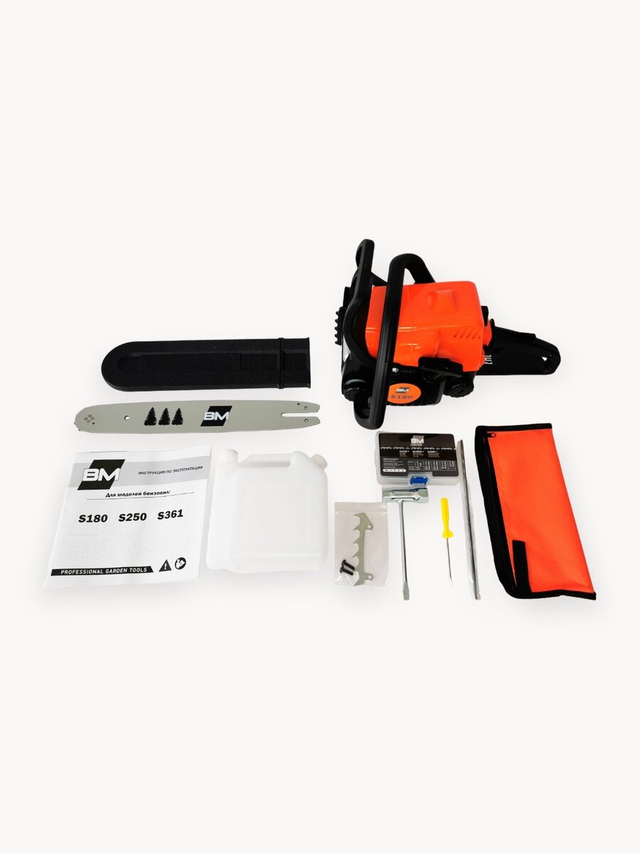 Бензопила BM S180, мощностью 1.5 кВт (2 л. с.), длина шины 35 см