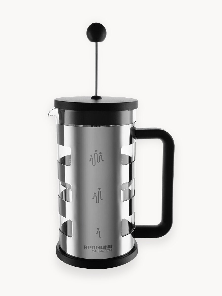 Френч пресс REDMOND RTK-G11, для чая, кофе, стеклянная колба, черный, корпус нержавеющая сталь, 1 л