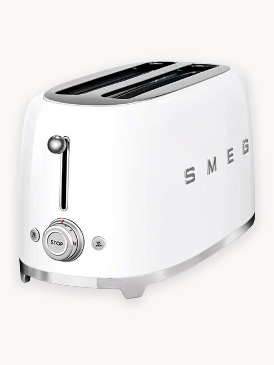 Тостер SMEG TSF02WHEU, регулировка степени обжаривания, подогрев, разморозка, 4 ломтика хлеба