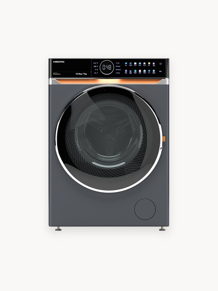 Стиральная машина с сушкой HIBERG i-DDQ10 - 10714 Sd, Inverter, прямой привод, Smart, 10,5 кг, 7 кг сушка, темно-серый
