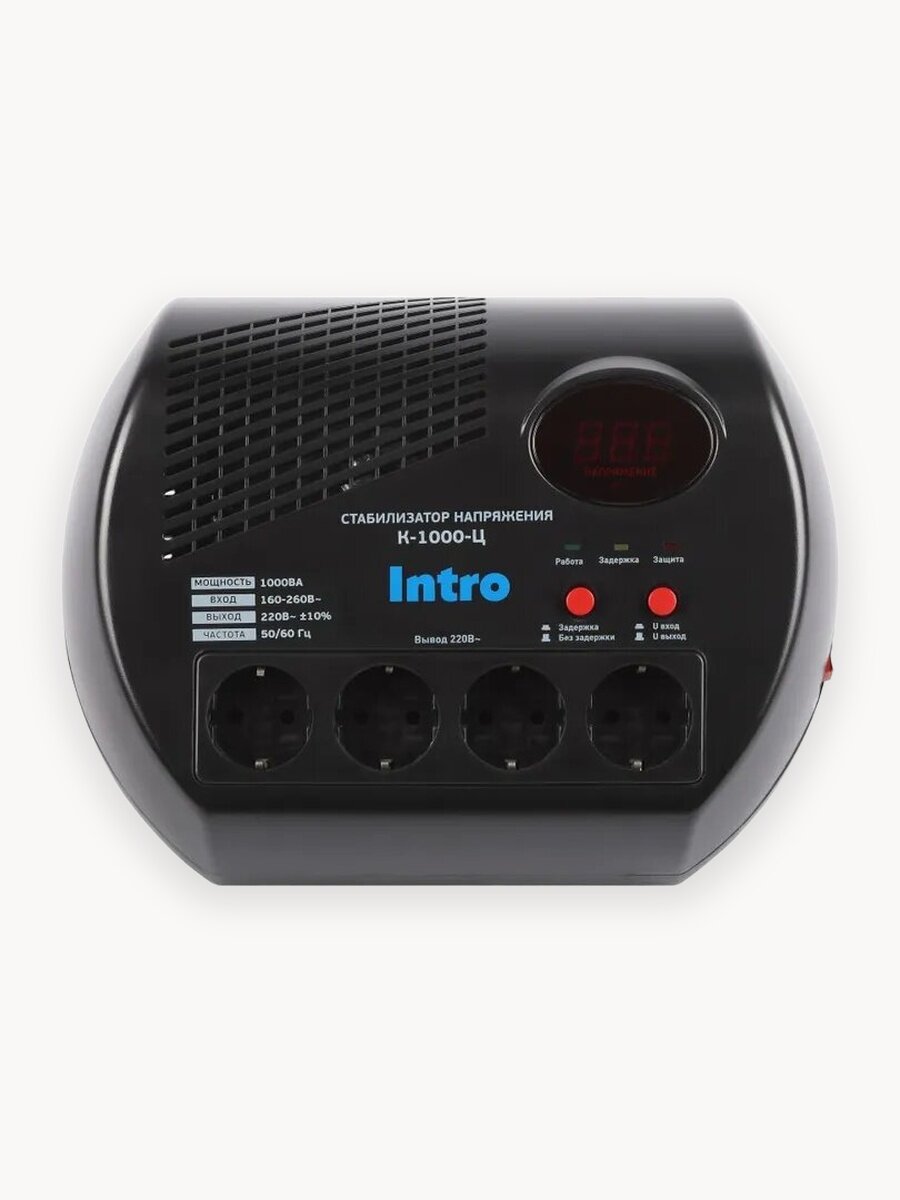 Стабилизатор напряжения 220в Intro К-1000-Ц однофазный релейный компактный для газового котла 1000ВА, 140-260В