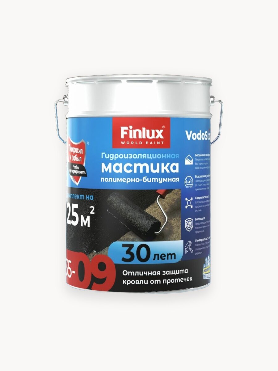 Жидкая резина для кровли Finlux F35 VODOSTOP Finlux F-35-9 (Черный, 3,5 кв. м.)