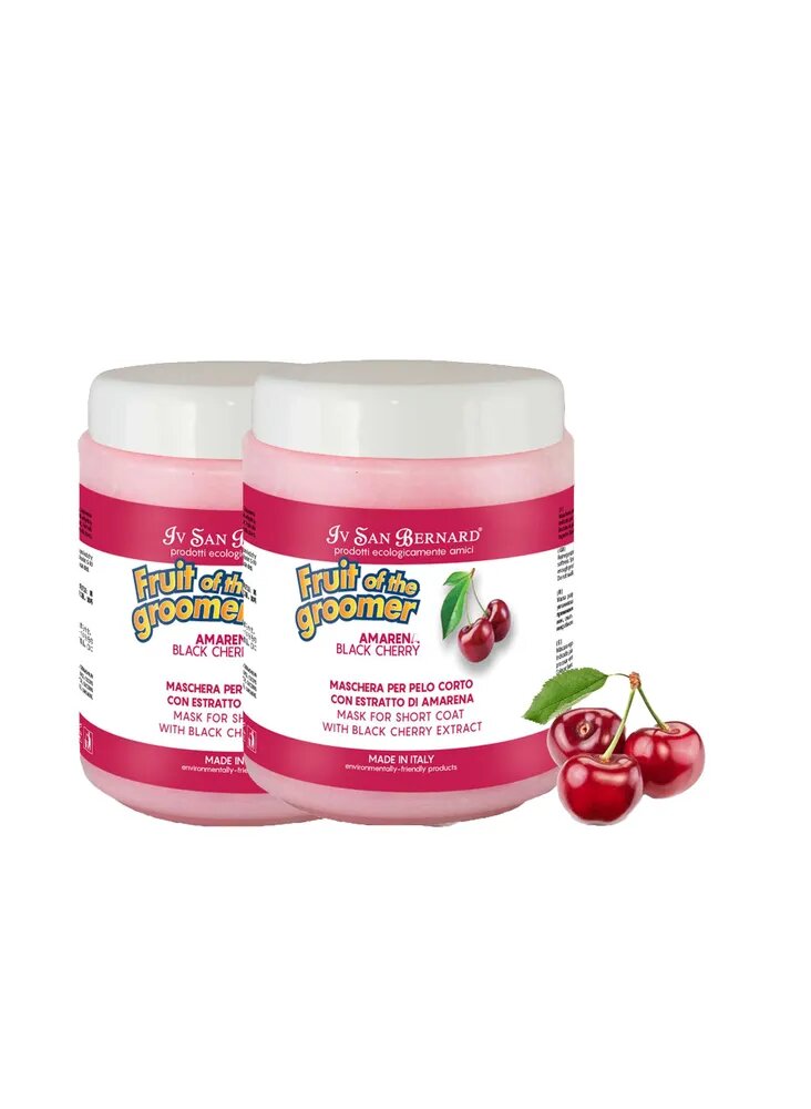 Маска Iv San Bernard Fruit of the Groomer Black Cherry, восстанавливающая для короткой шерсти с протеинами шелка 1 л х 2шт.