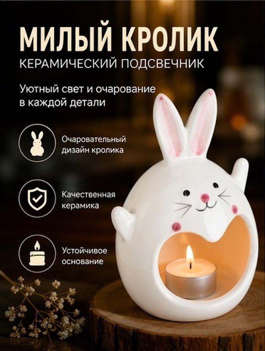 Подсвечник В Forme Кролика Из Керамики Белый Декоративный Подсвечник Для Свечей Тea Light 16x10cm