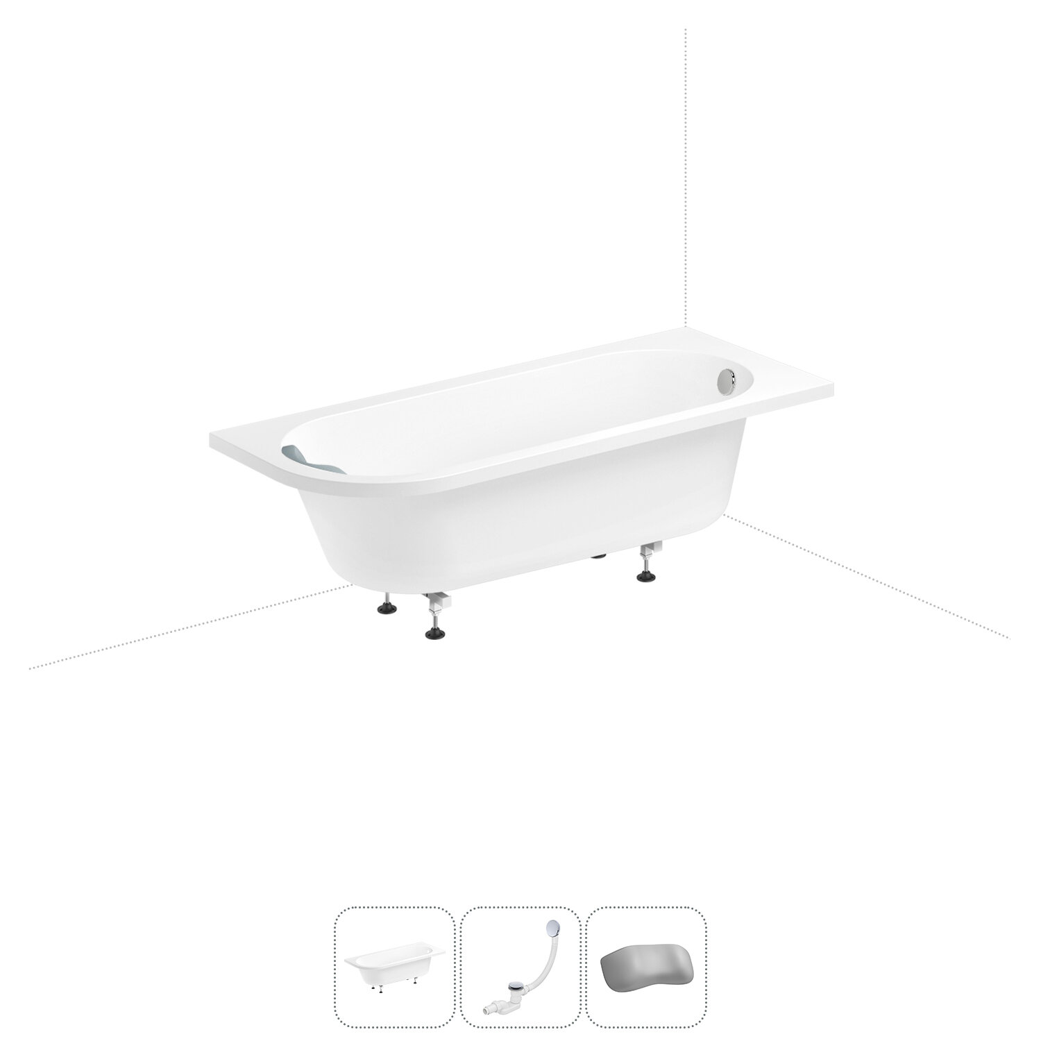 Угловая ванна акриловая 170x72 Lavinia Boho Art II 20220897R в наборе 4 в 1: пристенная ванна 170 x 72 см (правый разворот), ножки, слив-перелив, подголовник