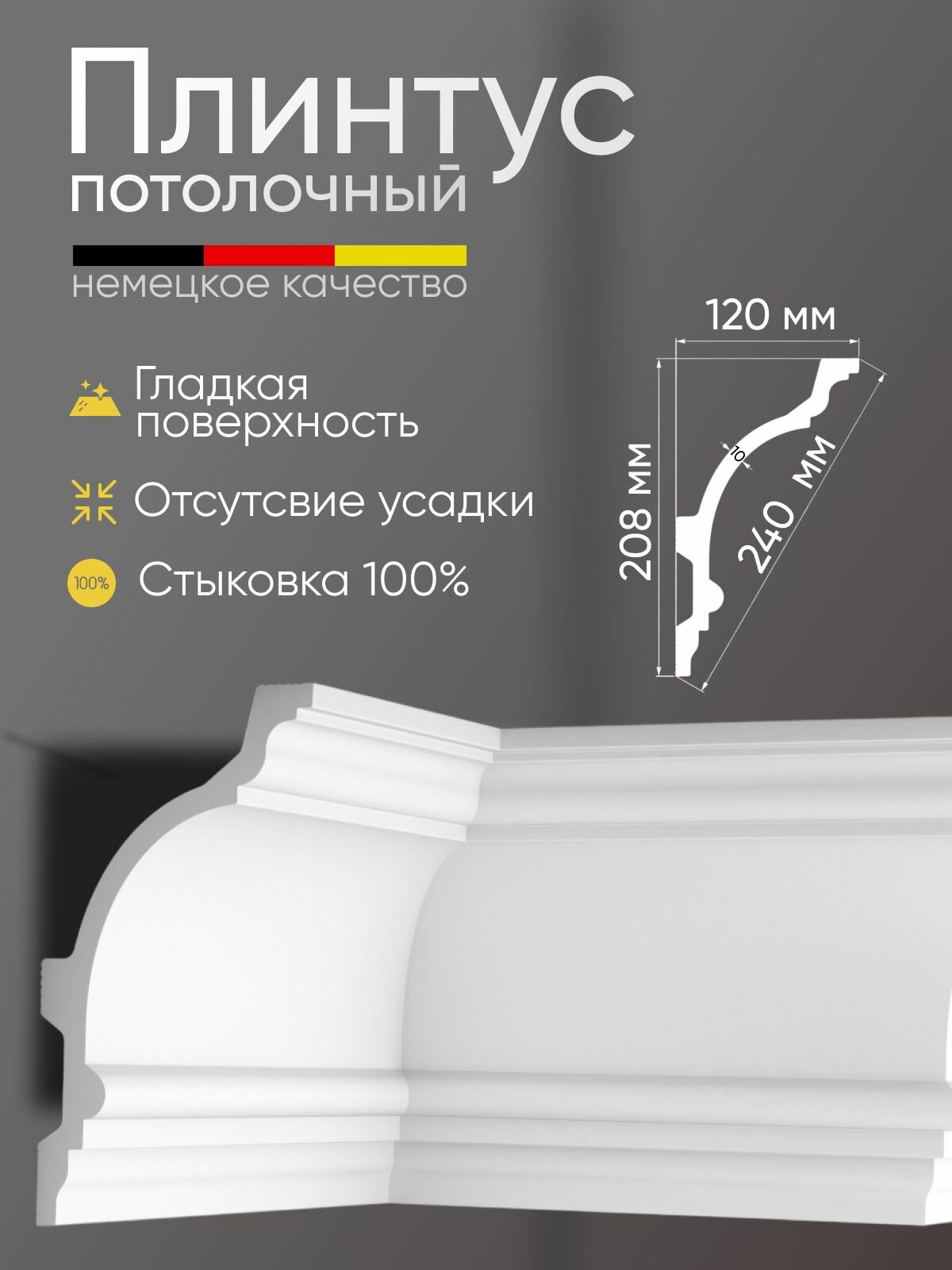 Плинтус потолочный 6 шт GLANZEPOL 200 см пенополистирол, белый GP138