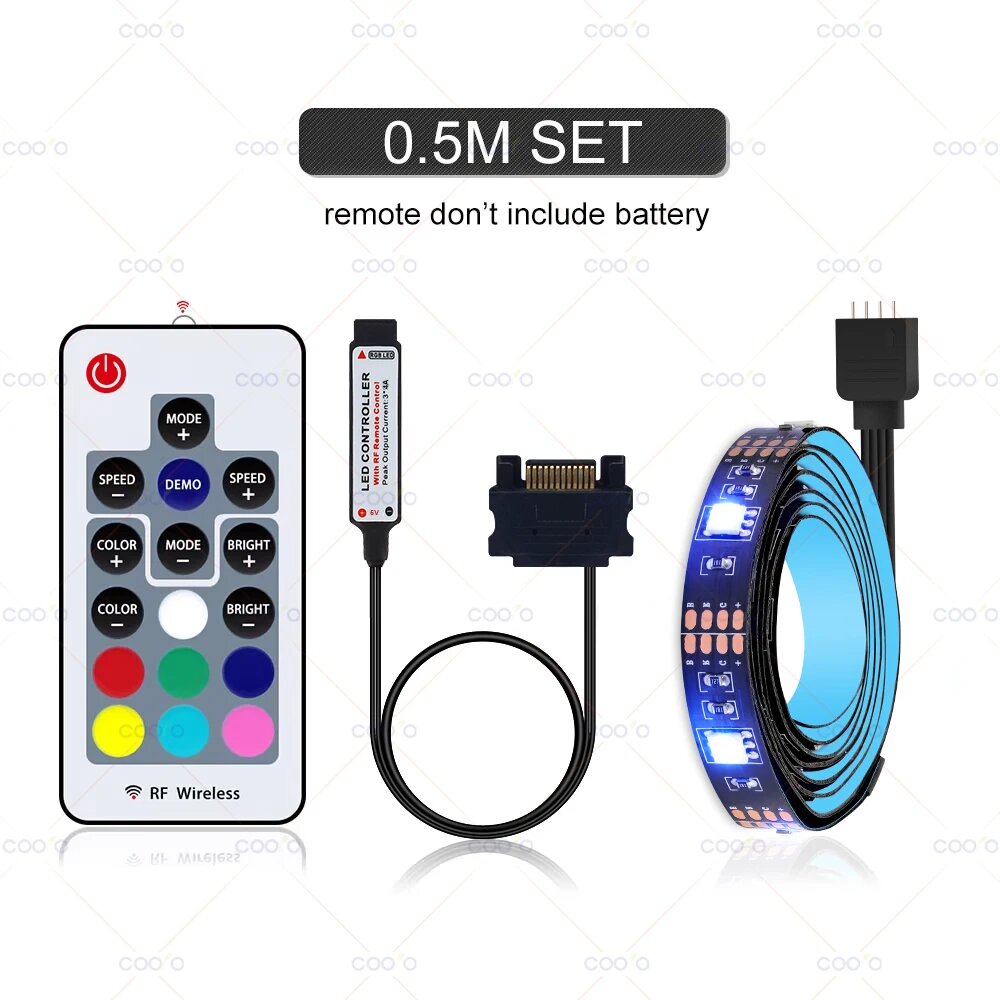 Интерфейс SATA RGB Светодиодная лента Световая диодная лента 4-контактный полный комплект с радиочастотным беспроводным контроллером для ПК Компьютерный корпус 0,5 м 1 м 2 м