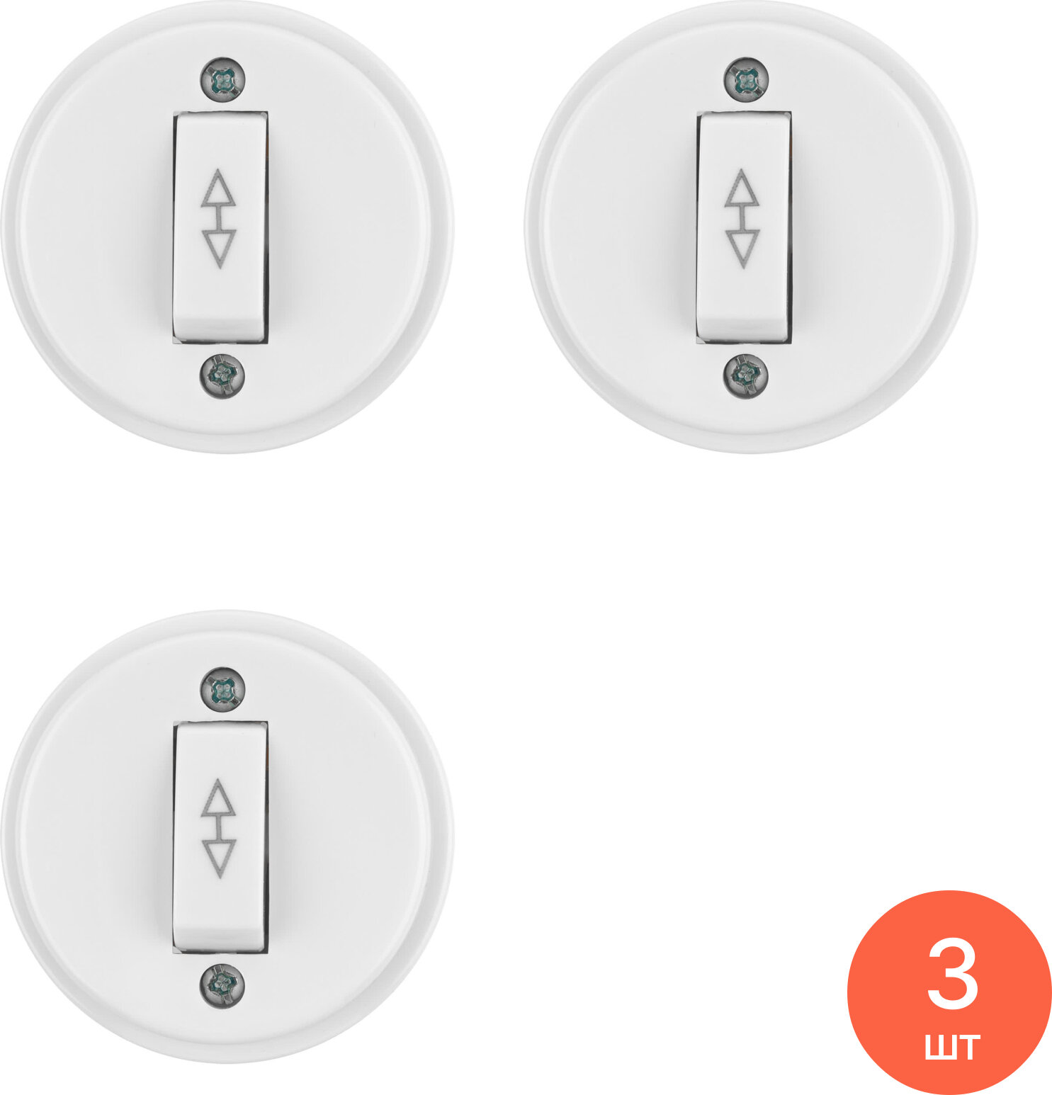 Проходной выключатель TDM Electric / ТДМ Электрик Ретро, одноклавишный на 2 направления, в пластиковом корпусе, белый, 10А 250В IP20 / электрика (комплект из 3 шт)