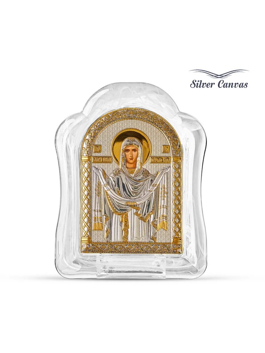 Икона греческая, муранское стекло Покрова 103х147мм