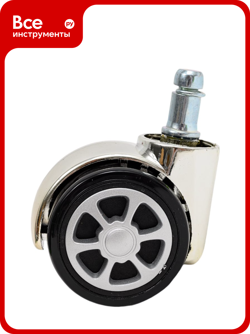 Мебельная колесная опора Tech-Krep D50 мм, поворотная, без тормоза, штифт М11, резиновый ход, хром - накладка, резиновый