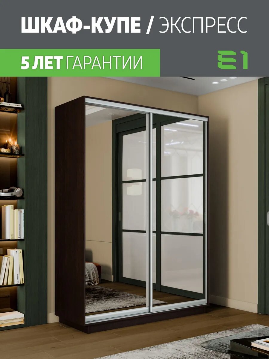 Шкаф-купе Е1 Экспресс двухдверный, зеркала, 120х60х240, темно-коричневый