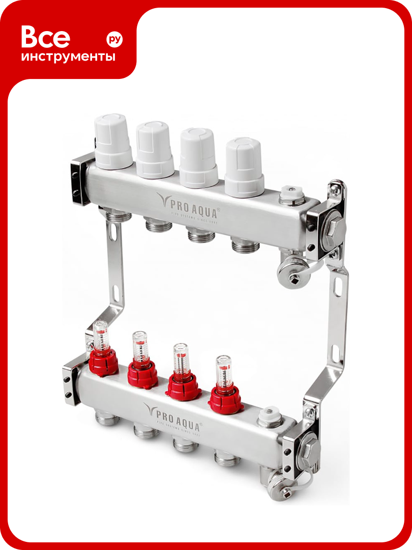 Коллекторный блок с расходомерами PRO AQUA 8 выходов, 480 мм,/4 V500MB.08b 1x3