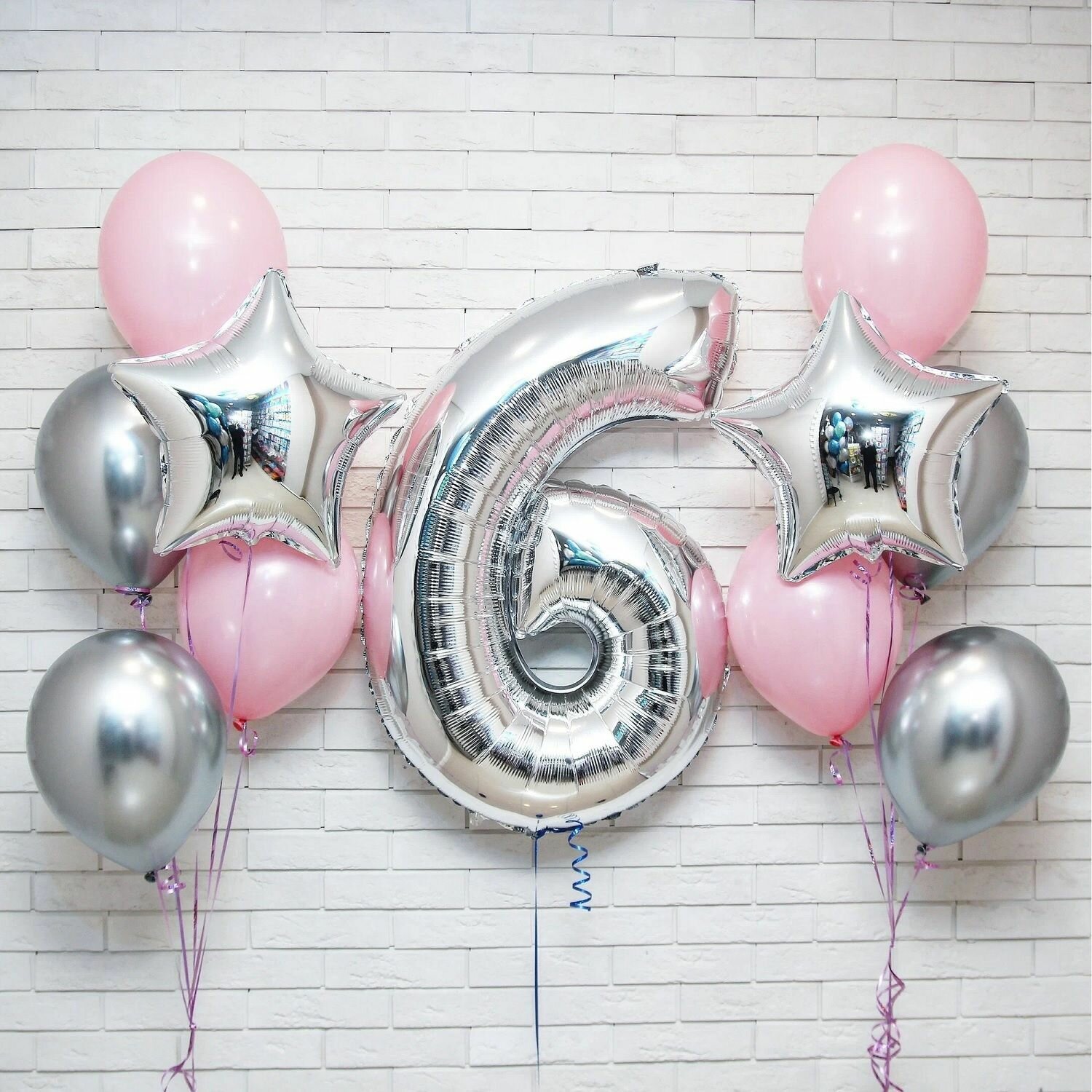 Шар воздушный фольгированный Цифра 6, цвет серебряный 42"/106 см (шс6)