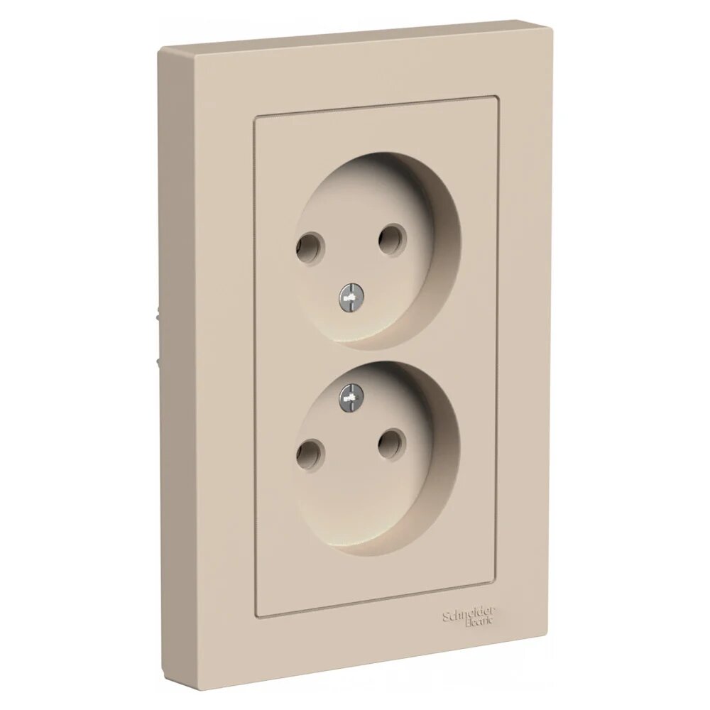2-местная розетка Systeme Electric Atlasdesign песочный, без заземления, 16а, (в сборе с рамкой) ATN001220