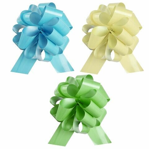 3 шт. Бант-шар d 15 см для подарка, набор 3 шт. глянец, цвета желтый, мятный, голубой, золотая сказка, 591834
