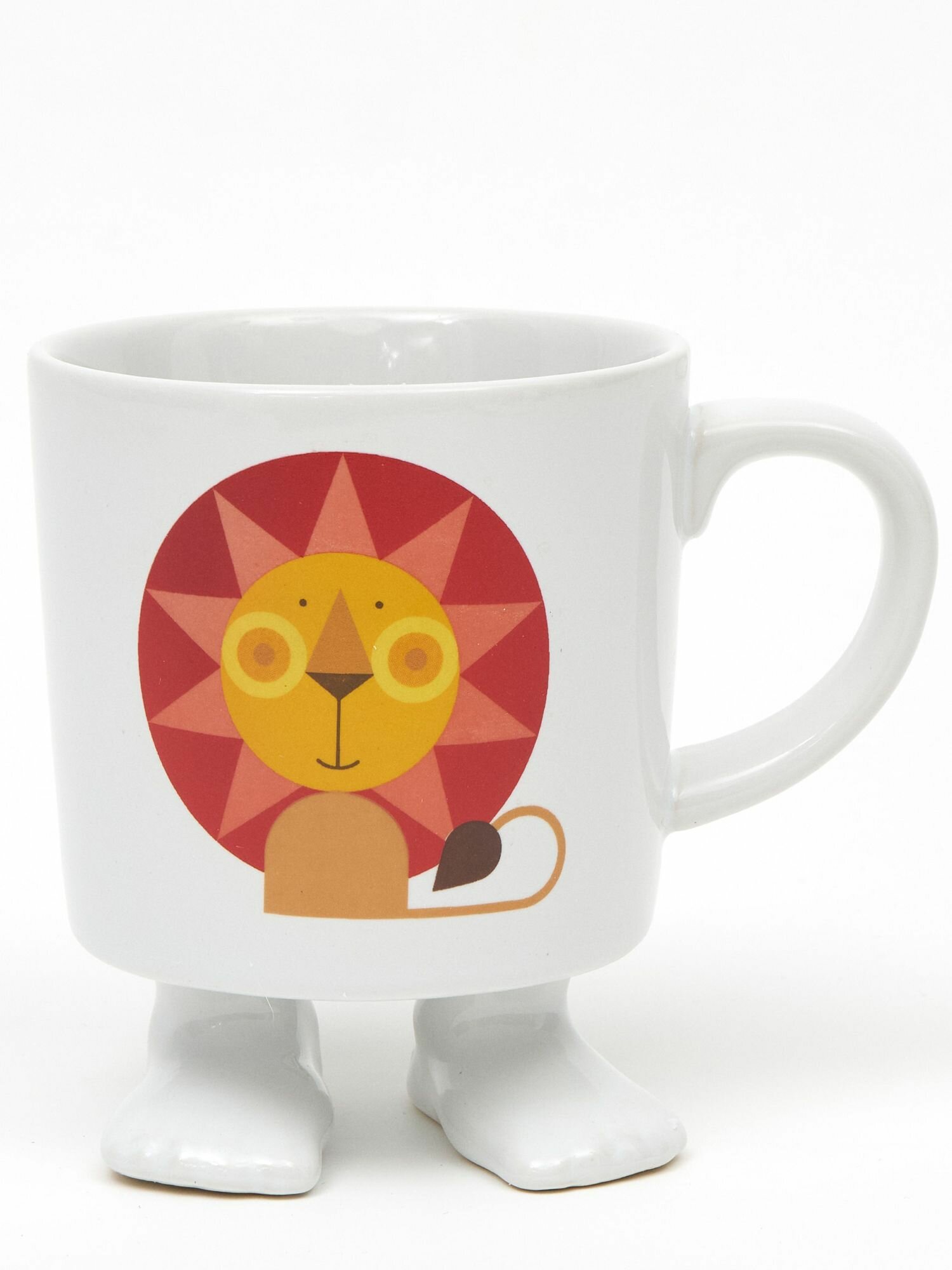 Кружка для чая на ножках белая со львом, для кофе, керамическая, 300мл