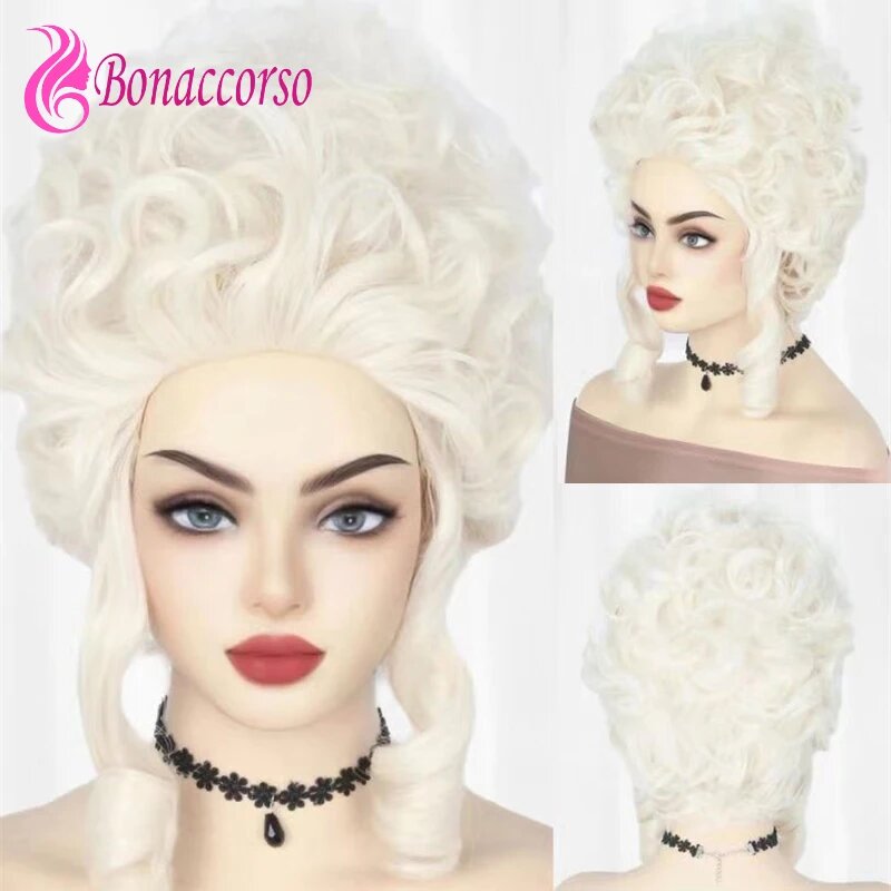 Парик для косплея Марии-Антуанетты, белый синтетический короткий вьющийся парик, Coser, милая девушка, термостойкое волокно, парик высокого качества, использование на Хэллоуин