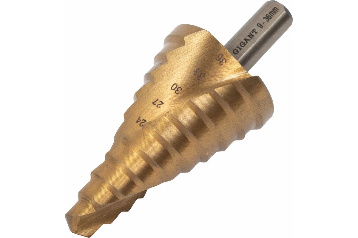 Gigant сверло ступенчатое 9-36 мм, шаг 3, HSS, спирал. проф, GSD 11057 для металла