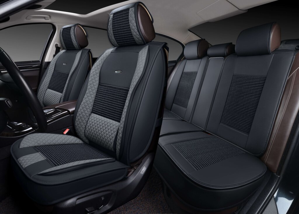 Накидка на сиденье "PSV" 3D Lint лен черный/серый (комплект на весь салон)